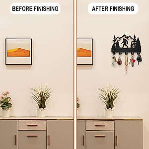 MAYJOYDIY Wooden Mountain Ape Key Holder for Wall 7.8x11.8inch Forest Animal Tree Key Rack Hooks Decorative Wall Hook with 5 Alloy Hooks for Living Room Hallway Entryway Gift