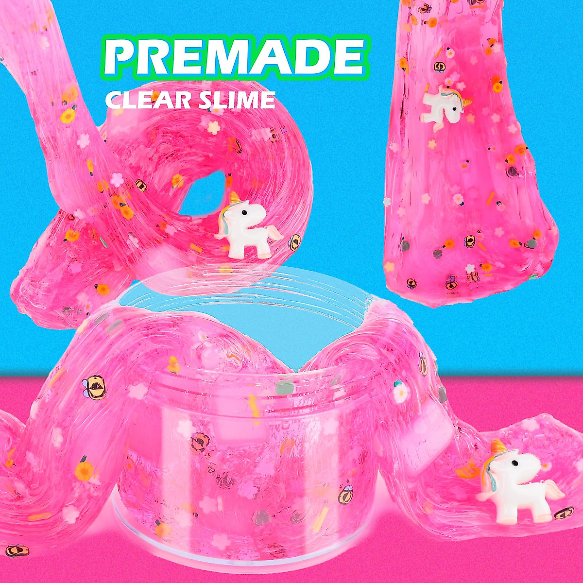 3 Pack Jelly Cube Crunchy Clear Slime Kit Blue Water Slime Pink Heart Add Ins, DIY Crystal Slime Set Avocado Green Pink Bubble Slime for Girls Boys, Kids Stocking Stuffers Toys Birthday Party Favors