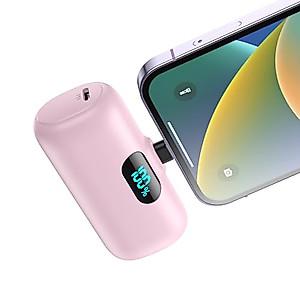 Feob Mini Portable Charger 5000mAh, Small & Ultra Compact 15W PD Fast Charging Power Bank, LCD Display Cute Battery Pack Compatible with iPhone 14/14 Pro Max/13/13 Pro Max/12/11/XR/X/8/7/6, Pink