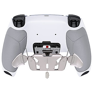 eXtremeRate Silver Real Metal Buttons (RMB) Version RISE4 Remap Kit for PS5 Controller BDM-010 020 w/Gray Rubberized Grip White Redesigned Back Shell, Upgrade Board, 4 Back Buttons for PS5 Controller
