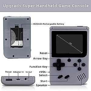Xunsan Retro Handheld Game Console, 3 inch LCD Screen Portable Video Game Console with 500 Classic FC Games, Support TV Connection & 2 Players Battle, Gift for Kids Adults (Grey)