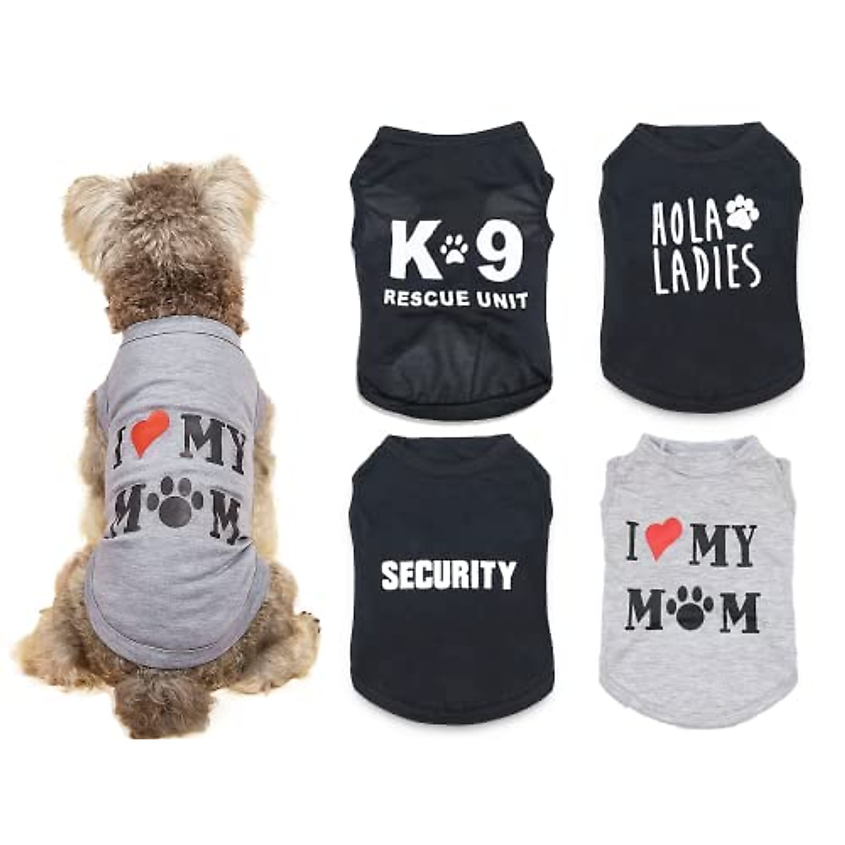 4 Packs Boy Dog Shirts Small Dog Boy Clothes Tshirts for Puppy Boys Male Black Dog Clothes for Small Dogs Boy