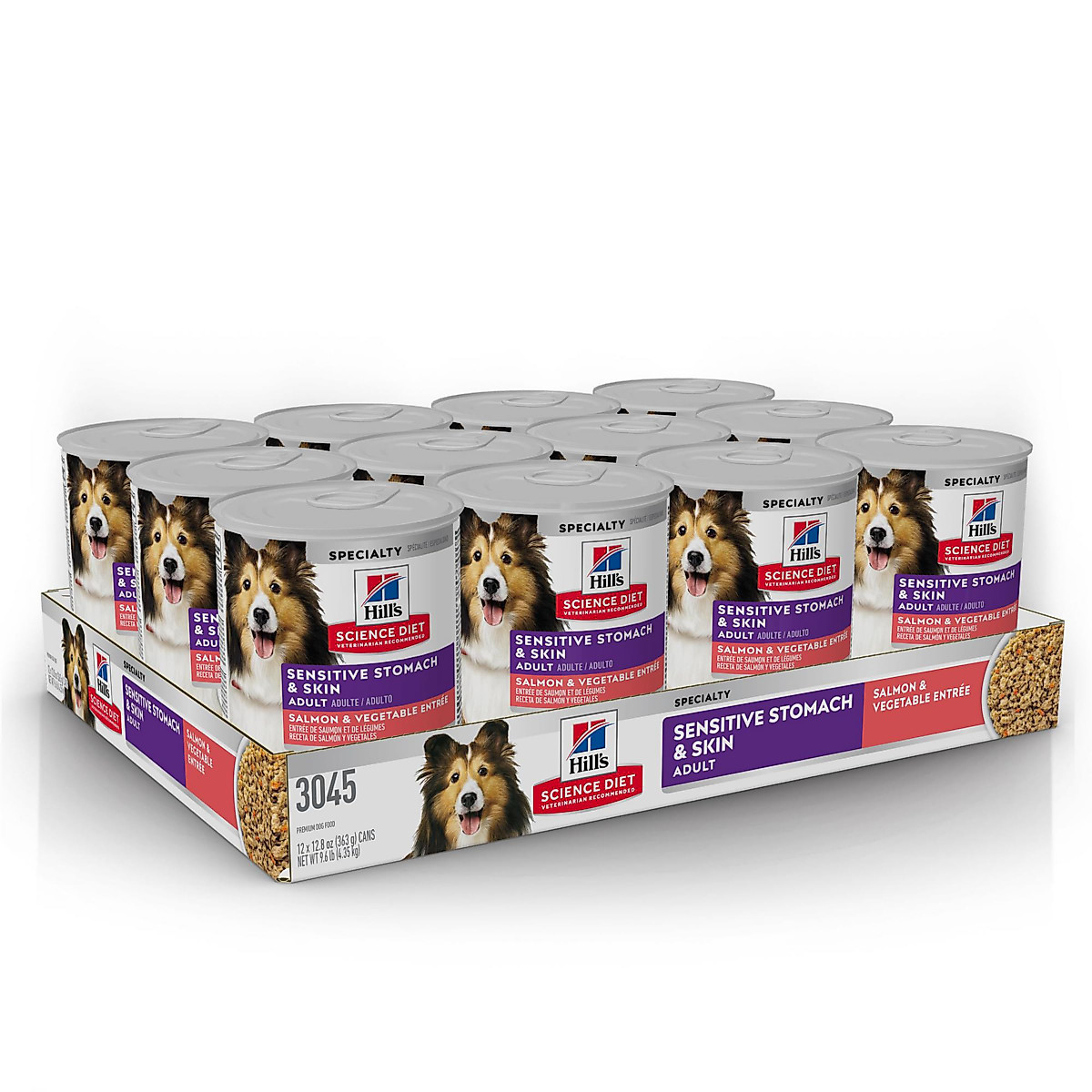 Hill's Science Diet Sensitive Stomach & Skin, Adult 1-6, Stomach & Skin Sensitivity Support, Wet Dog Food, Salmon & Vegetables Loaf, 12.8 oz Can, Case of 12