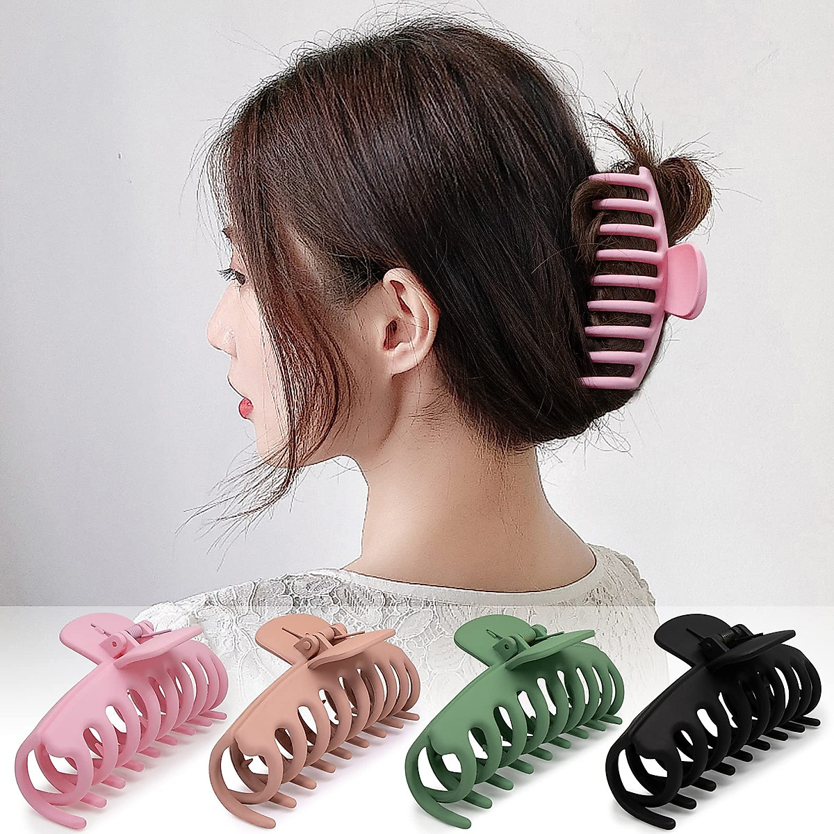 JSY Hair Clips for Women - 90's Fashion Hair Styling Accessories, Large Hair Claw Clips for Thick Hair, Long Nonslip Matte Hair Clips, Strong Hold, 4 Colors (4 Packs)