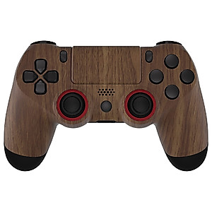 eXtremeRate Wood Grain Ghost Replacement Faceplate Touchpad Cover, Redesigned Soft Touch Housing Shell Case Touch Pad Compatible with PS4 Slim Pro Controller JDM-040/050/055 - Controller NOT Included