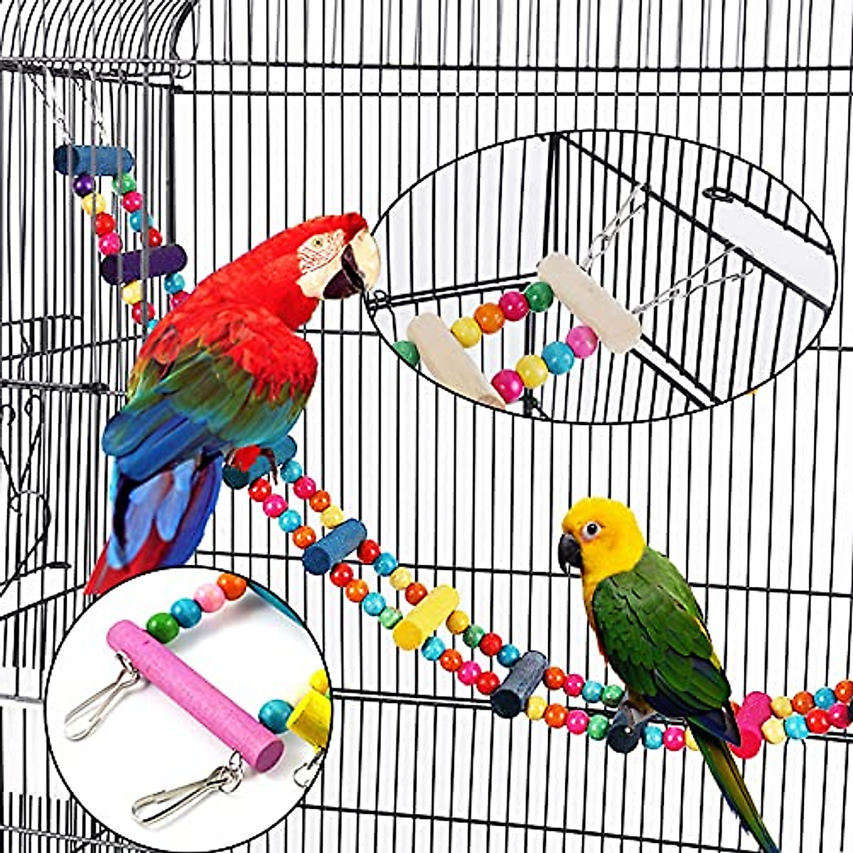 Hamiledyi Bird Parrot Swing Chewing Toy Set 15PCS Wooden Hanging Bell with Hammock Climbing Ladders Colorful Pet Birds Cage Toys for Small Parakeet Cockatiel Conures Finches Budgie Macaws Love Birds
