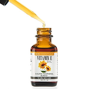 Bos Essentials Natural Vitamin E Oil (>90% D-Alpha Tocopherol) | Pure & Undiluted Oil | Diminishes The Appearance of Scars, Wrinkles, & Other Skin Abnormalities | Non-GMO