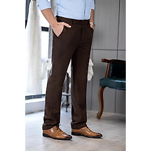 Mens Vintage Herringbone Tweed Mens Business Suit Pants Thick Retro Wool Slim Fit Trousers for Wedding Groomsmen(Brown,30)