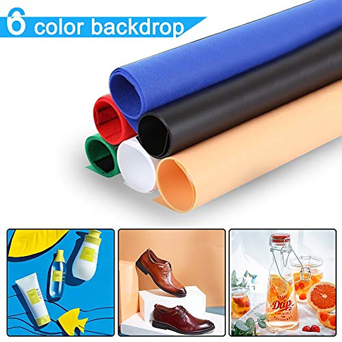 DUCLUS Portable Photo Studio Box 24x24in/60cm, Adjusatable Light Box with 120pcs SMD LED Beads, Photo Shooting Tent with White Light Warm Light and 6 Color Background