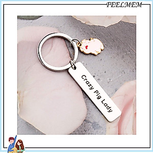 FEELMEM Pet Animal Jewelry Crazy Pig Lady Keychain Pig Charm Keychain Animal Lover Gift Pig Owner Gift (Crazy Pig Lady)