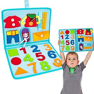 COVTOY Busy Board Montessori for 1-2 Year Old, Developing Fine Motor Skills and Basic Skills, 19-in-1 Educational Sensory Board for Toddler Toys Age 1-2, Birthday Gifts for Kids