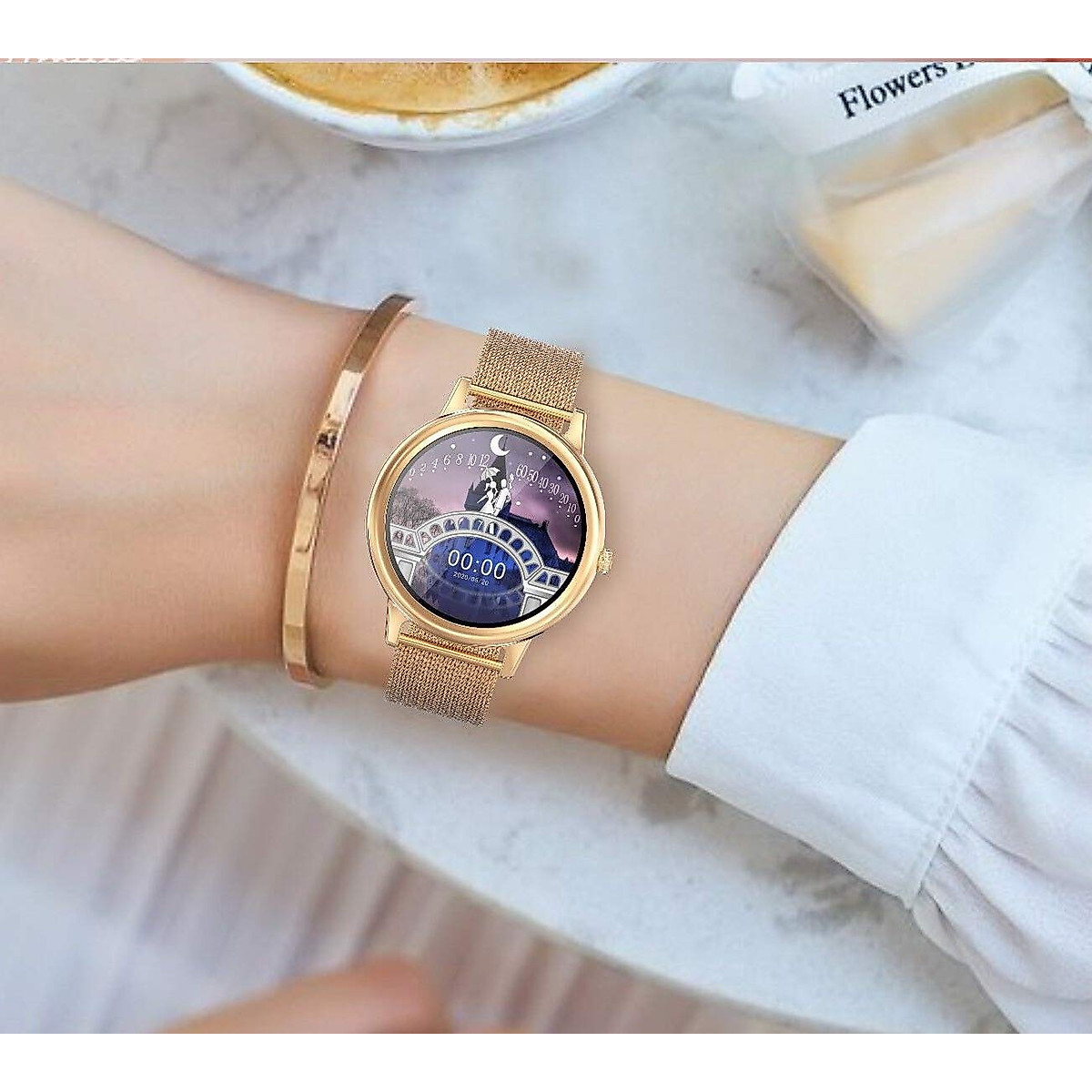 Smart Watch for Women, Fitness Activity Tracker Watch with Heart Rate, Sleep Monitor, Blood Pressure Monitor, Menstrual Period, Full Touch Screen Women Thin Stainless Steel Mesh Bracelet Strap