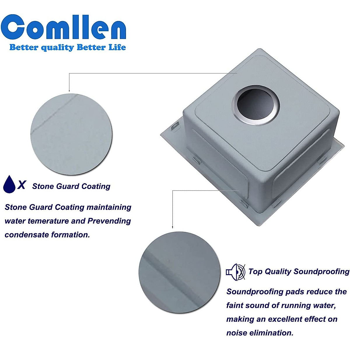 Comllen 15 x 15 inch Top-mount Stainless Steel Drop in Bar Sink, Single Basin Small Kitchen Sink for Outdoor Wet Bar Prep RV Yard Office Laundry Utility with Drain