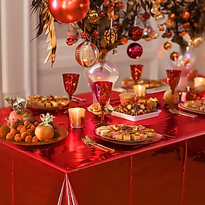 2pcs Red Foil Tablecloth 54*72 Inch Plastic Christmas Carnival Birthday Party Table Cloths Disposable Waterproof Table Cover for Graduation Anniversary Wedding Baby Shower Bridal Party Supplies
