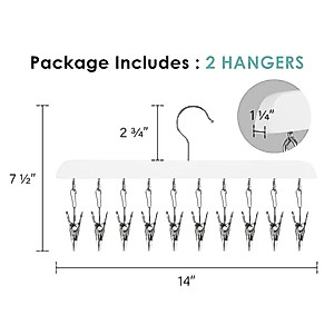 StorageWorks Hat Organizer, Hat Storage for Closet, Hat Racks for Baseball Caps, Set of 2 Cap Organizer with 10 Adjustable Stainless Steel Clips, Fits All Caps, White