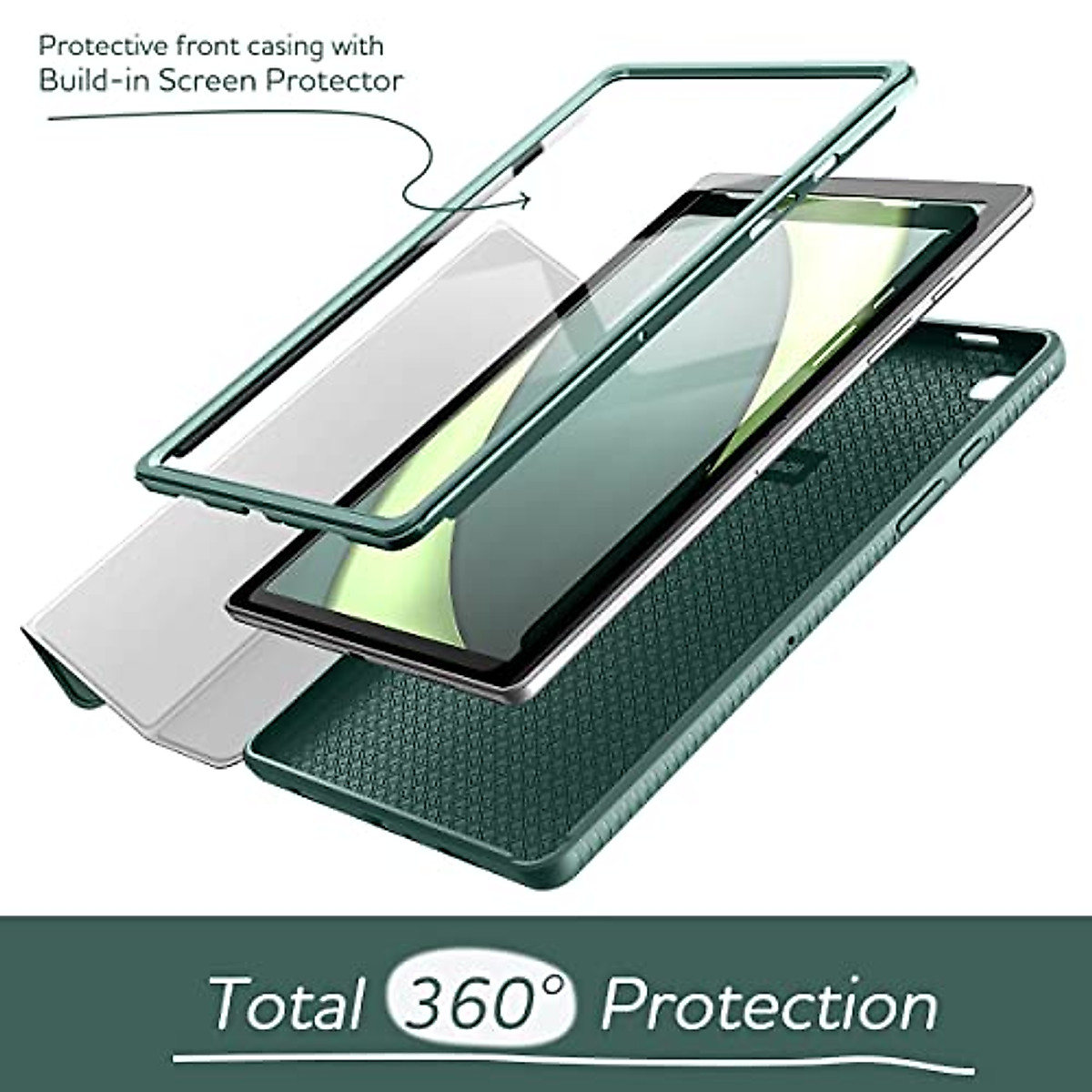 SURITCH Case for Samsung Galaxy Tab A7 10.4" (SM-T500/T505/T507), [Built in Screen Protector][Auto Sleep/Wake] Lightweight Leather Case Full Body Smart Cover with Magnetic Trifold Stand-Midnight Green