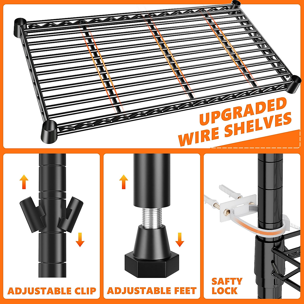 REIBII 1000LBS Wire Shelving Unit, 5 Tier Adjustable Metal Storage Shelves for Kitchen Pantry Office Steel Organizer Wire Rack for Narrow Space College Dorm School, 13.4" D x 23.2" W x 60" H, Black