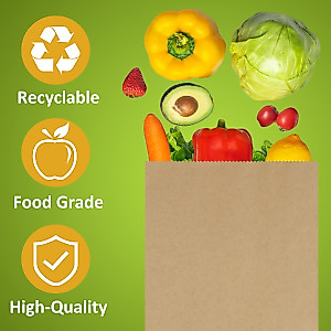 SHOPDAY 12lb Paper Lunch Bags 100 Pack 7x4.5x13.75" Kraft Brown Paper Bags Grocery Bags Bulk, Bread Bags Sack Lunch Bags Snack Bags