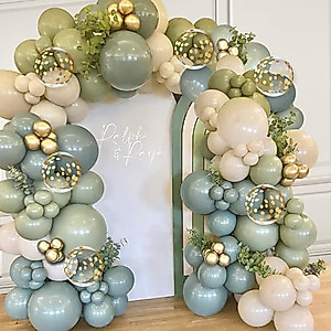 Dusty Green Blue Balloon Garland Arch Kit,Green Ash Mist Green Blue Haze Fog Blue Sand White Gold Balloons for Jungle Safari Neutral Birthday Baby Shower Wedding Birthday Party Decorations