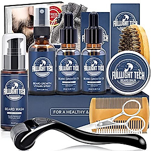Beard Growth Kit,Beard Grooming Kit,Beard Kit W/Beard Roller,Beard Growth Oil,Beard Wash, Beard Balm,Comb,Brush,Shaving Scissors,Bag,E-book,Stocking Stuffers Birthday Gifts for Fathers Dad Men Him