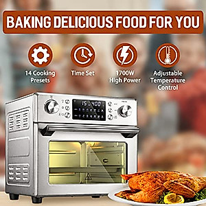 Antarctic Star Air Fry Oven Bake Broil Toast Air Fry Air Roast Digital Toaster Smart Thermometer True Surround Convection Adjustable Temperature Control from 180℉ to 400℉, 26QT/25L, 360°Rapid Air Heating Circulation Cook French Fries Chips Pizza Beef Pork