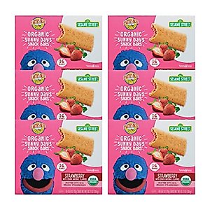 Earth's Best Organic Kids Snacks, Sesame Street Toddler Snacks, Organic Sunny Days Snack Bars for Toddlers 2 Years and Older, Strawberry with Other Natural Flavors, 16 Bars per Box (Pack of 6)