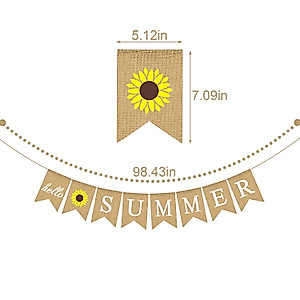 Jute Burlap Hello Summer Banner with Sunflower Summer Party Mantel Fireplace Decoration