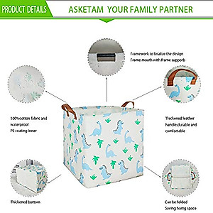 ASKETAM Square Canvas Collapsible Fabric Baby Toy Box Storage Bin Bedroom Decor Closet Kids Laundry Baskets Toy Organizer,Shelf Basket Nursery Storage,Gift Baskets(Blue Dinosaur)