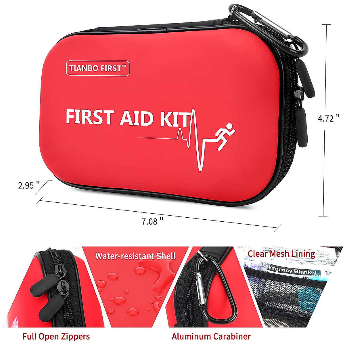 TIANBO FIRST Mini First Aid Kit, 107 Pieces Hard Shell Small Medical Pouch, Lightweight Emergency Survival Bag for Hiking Camping Backpacking Travel, Red
