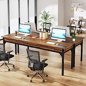 Tribesigns 78.7" Extra Long Computer Desk, [Double Desk] [2 Drawers], Two Person Desk Large Executive Office Desk, Writing Table Study Desk for Home Office, Rustic Brown