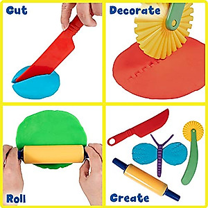 READY 2 LEARN Dough Tools - Set of 6 - Arts and Crafts for Kids - Sculpting Tools to Roll, Cut, Mold and Flatten - Art Supplies for Pottery and Dough