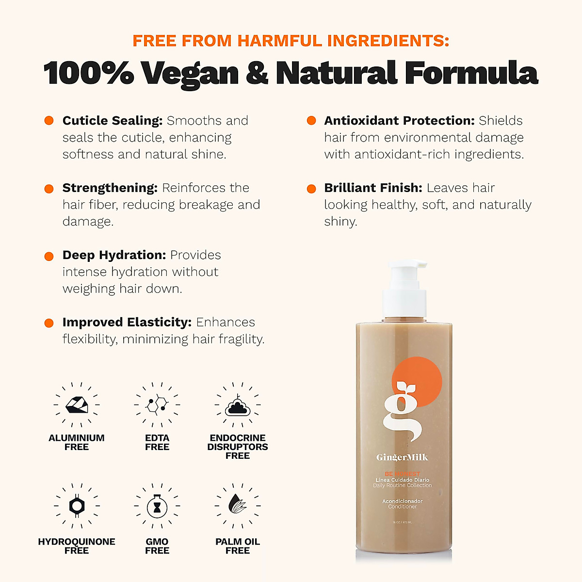 BE HONEST Conditioner for all hair types. Free of parabens, salt, alcohol, sulfates. Rich in botanical actives and vitamins for optimal suppleness and shine. 16oz