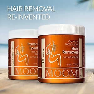 MOOM Organic Sugar Waxing Kit Refill with Tea Tree Oil & Chamomile - Natural Painless Wax Hair Removal – Perfect for Legs Face & Eyebrow - Facial Wax Kit 6 oz. 1 Pack