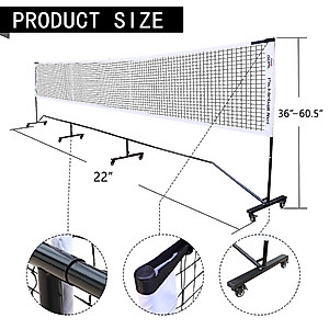Progoal Badminton Pickleball Net System with Universal Wheel,Movable Steady Metal Frame,Strong Nylon Net and Carrying Bag,22 Feet Portable Height Adjustable Net for Pickleball and Other Games