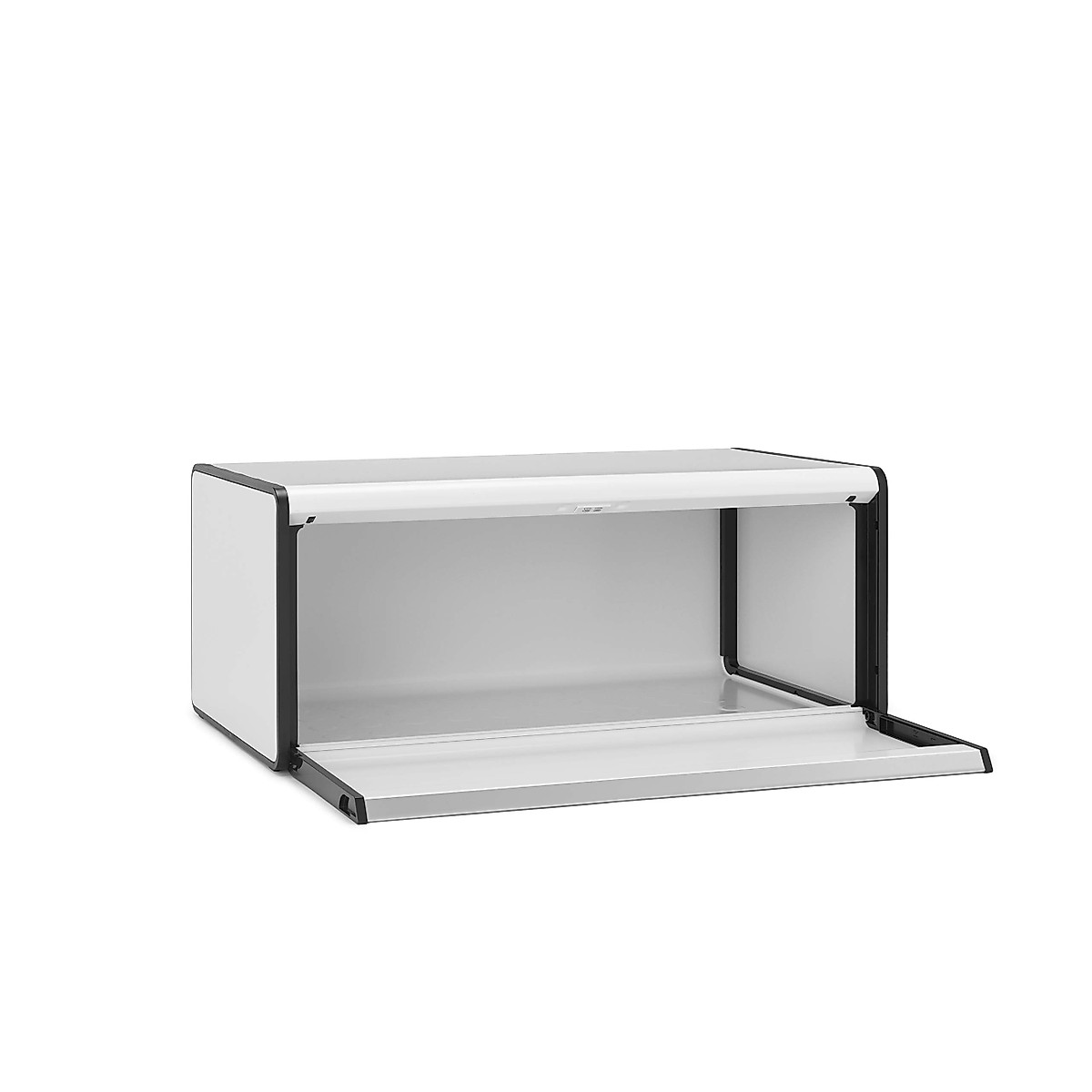 Brabantia Rectangular Fall Front Bread Box (White) Large Front Opening Flat Top Bread Store for Kitchen Counter, Fits 2 Loaves