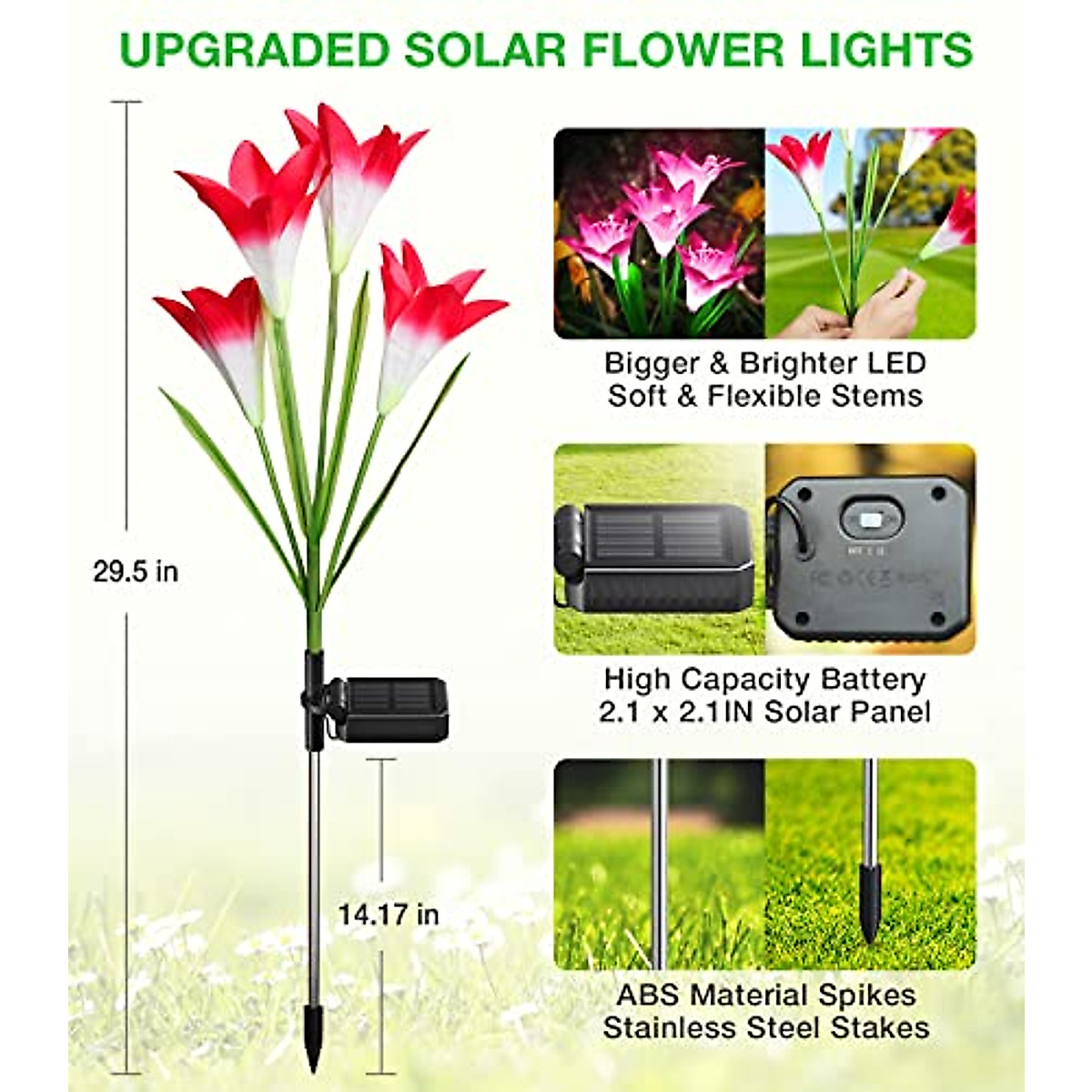 NEEMO Solar Outdoor Lights 4 Pack, Solar Garden Lights with Large Lily Flowers, 7-Color Changing Solar Pathway Lights, Solar Powered Landscape Lights for Garden Patio Yard (Bigger Solar Panel)