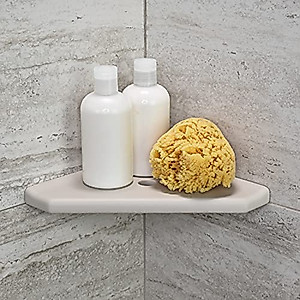 Questech Décor 8 Inch Corner Shower Shelf and 5 Inch Shower Caddy Foot Rest, Geo Lugged Back for New Construction, Wall Mounted Bathroom Shower Organizer, Gray Matte