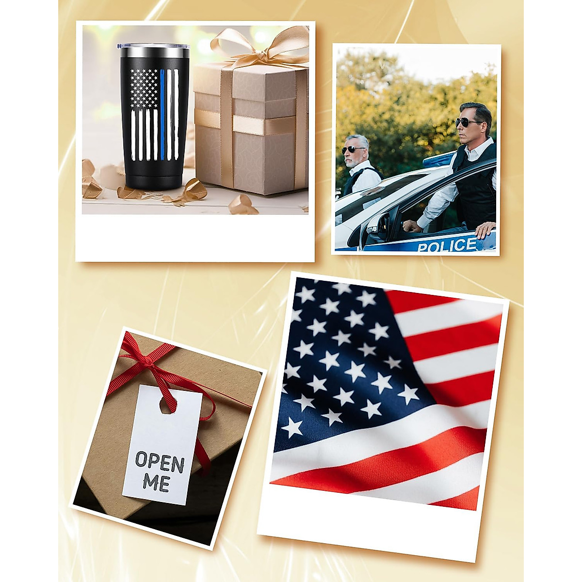 KIKERRO Thin Blue Line Police Officer Gifts - Cops Officer Valentine's Day Gift Coffee Cup - 20oz Stainless Steel Double Wall Insulated Tumbler, Black