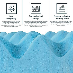 Nutan 1-inch Convoluted Gel Infused Memory Foam Mattress Topper with Egg Shell Design | Breathable, Soft, and Comfortable Bed Toppers for Back Pain, Cooling Pad for Better Sleep, Queen, Blue