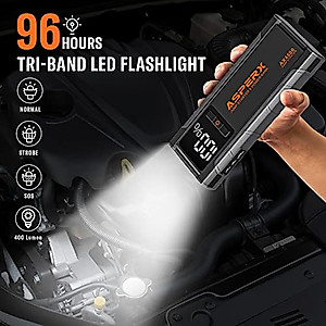 ASPERX AX4500 Jump Starter, 4500A Peak Car Jump Starter for Up to All Gas and 10.0L Diesel Engines, 12V Battery Starter with 4 Inch LCD Display, Lithium Battery Booster with Built-in LED Light