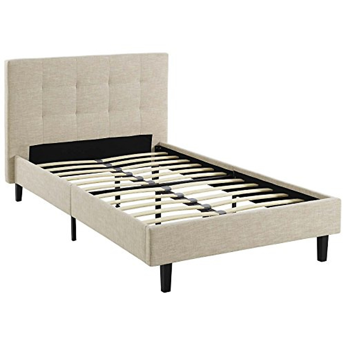 Modway Linnea Upholstered Beige Twin Platform Bed with Wood Slat Support
