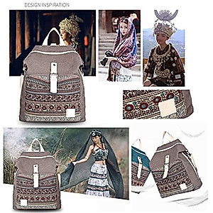 Womens Backpack Purse Canvas Purse 3-Way Crossbody Bag Boho Shoulder Tote Bags Girls (Grey - bohemian)