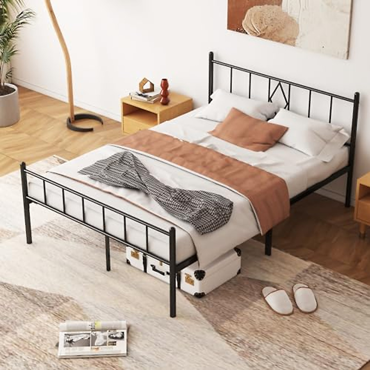 Mavesmog Full Size Bed Frame 14 inch Metal Platform Mattress Foundation with Headboard Footboard, Heavy Duty Full Bed Frame, No Box Spring Needed, Under Bed Storage Easy Assembly
