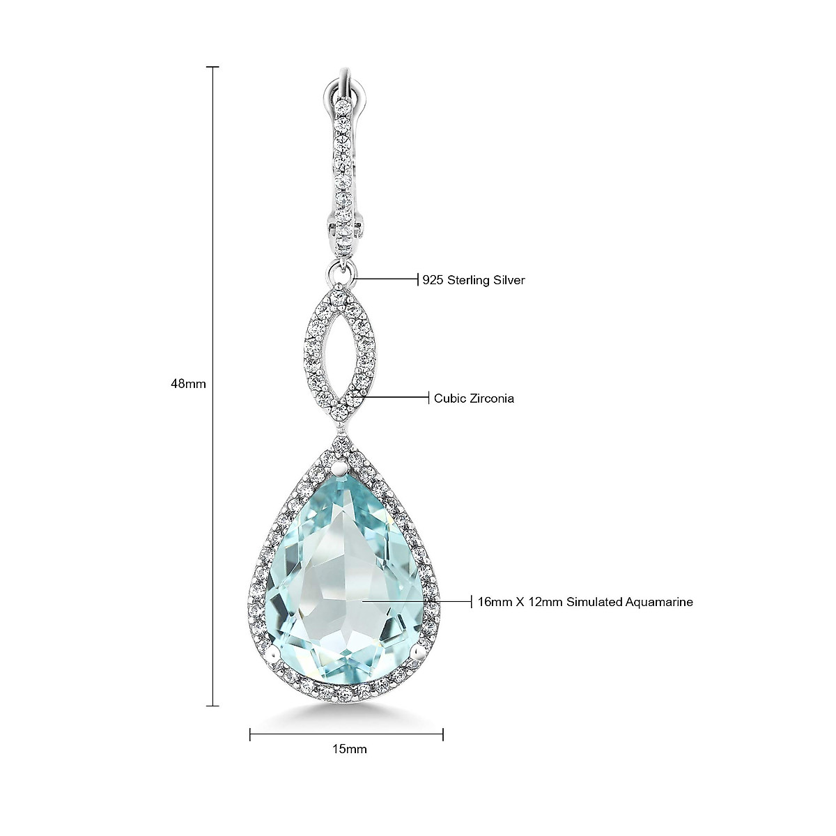 Gem Stone King 925 Sterling Silver Long Drop Dangle Elegant Wedding Bridal Chandelier Teardrop Earrings for Women | 2 Inch | Pear Shape 16X12MM | 20.00 Cttw