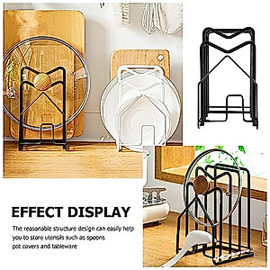 Pot Lid Organizer Cutting Board Rack Chopping Board Organizer Stand Pot Pan Lids Rack Dishes Plates Drying Rack Cabinet Organizer for Kitchen Cabinet Countertop Black Pot Lid Rack
