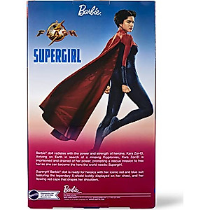 Supergirl Barbie Doll, Collectible Doll from The Flash Movie Wearing Red and Blue Suit with Cape, Doll Stand Included