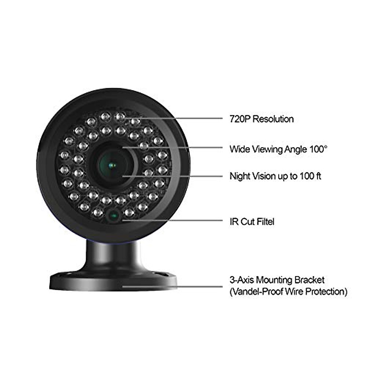 Night Watch Security 1 Pack Analog HD 720p Wired Bullet Camera (Black, Camera Only, Compatible with Night Owl DVRs Certified)