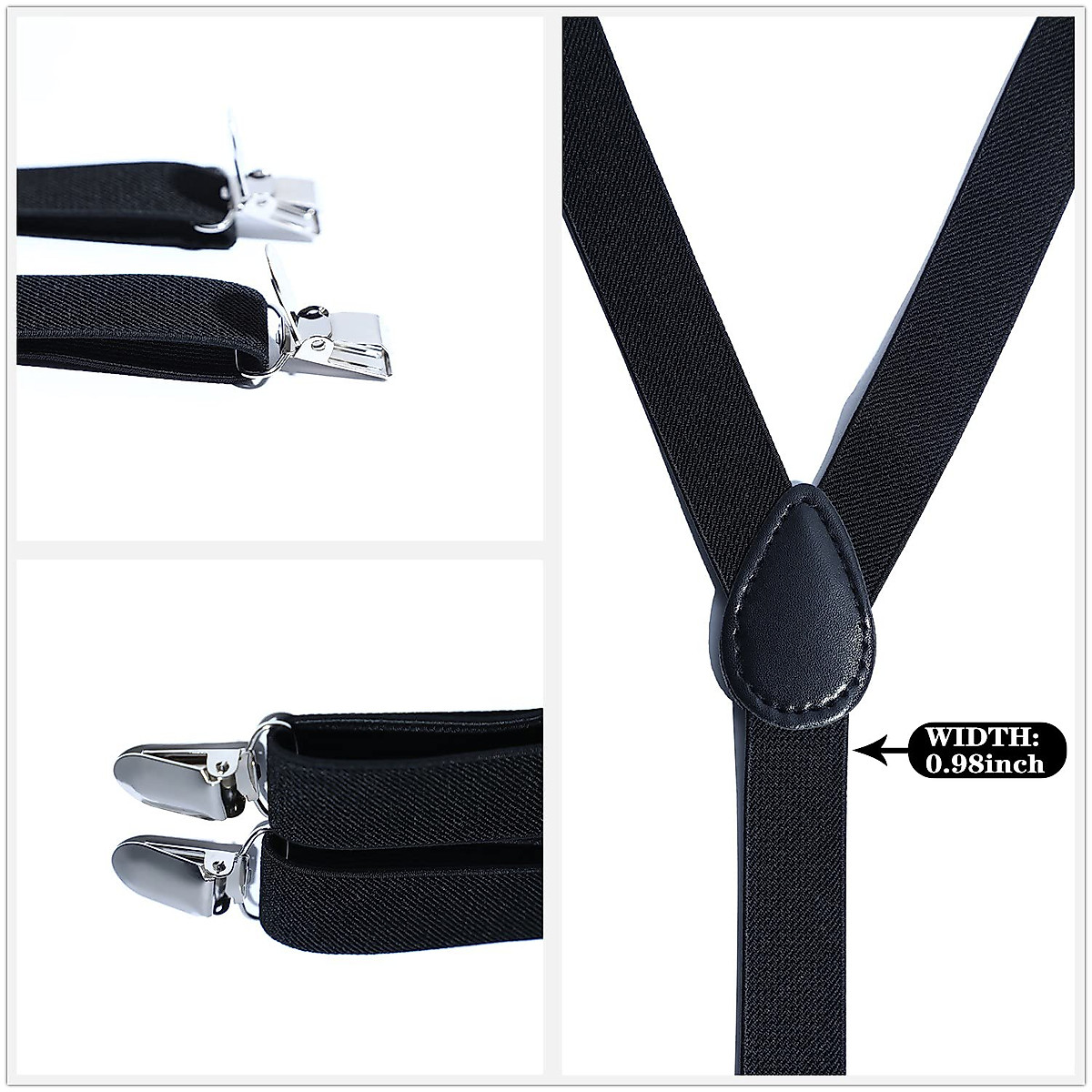 Leadtex Suspenders for Adult Y Shape with Strong Metal Clips Adjustable Elastic Braces Y Style One Size Fits All Wide,White.