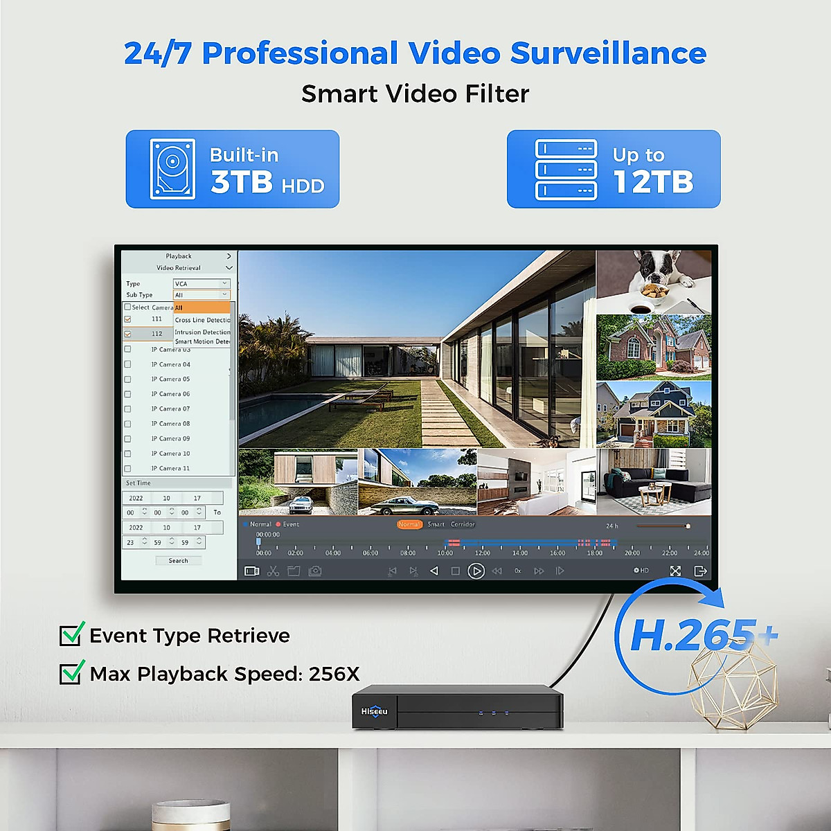 [Human Vehicle Detection] Hiseeu PoE Security Camera System,8PCS 5MP IP Security Camera for Indoor Outdoor,4K PoE NVR 16CH Expandable with 3TB Hard Drive,Person/Vehicle Detect,Audio Video Monitoring