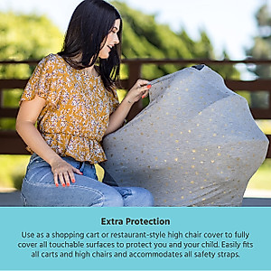 J.L. Childress 4-in-1 Multi-Use Cover - Stretchy Car Seat Canopy and Privacy Cover, Breastfeeding Nursing Cover, Grey/Gold Stars